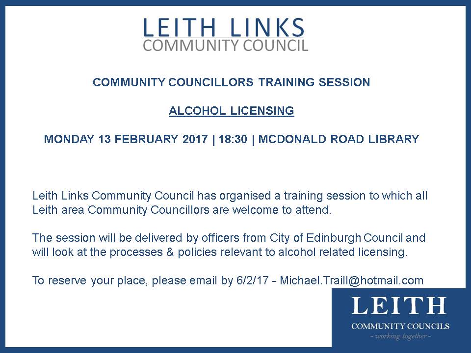 Alcohol licensing training event February 2017 – Leith Links Community ...